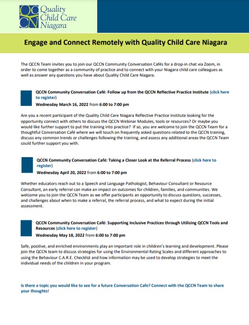 QCCN Training and Conversation Café Registration | ECCDC